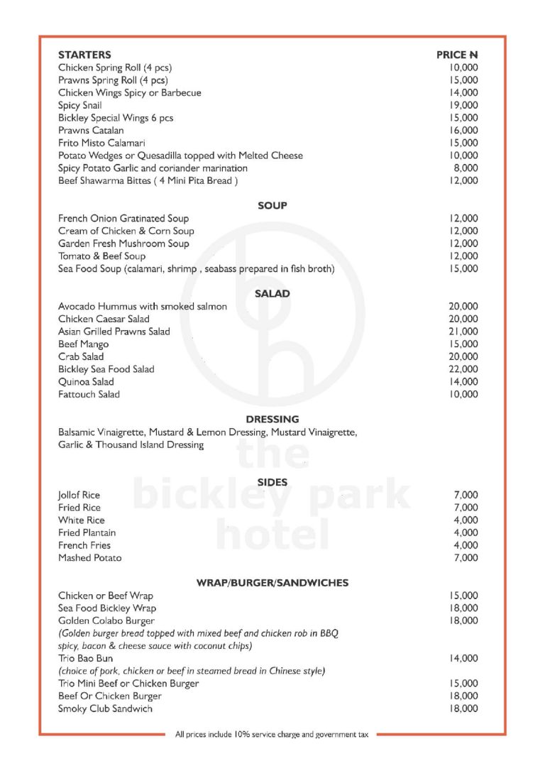 Food - The Bickley Park Hotel